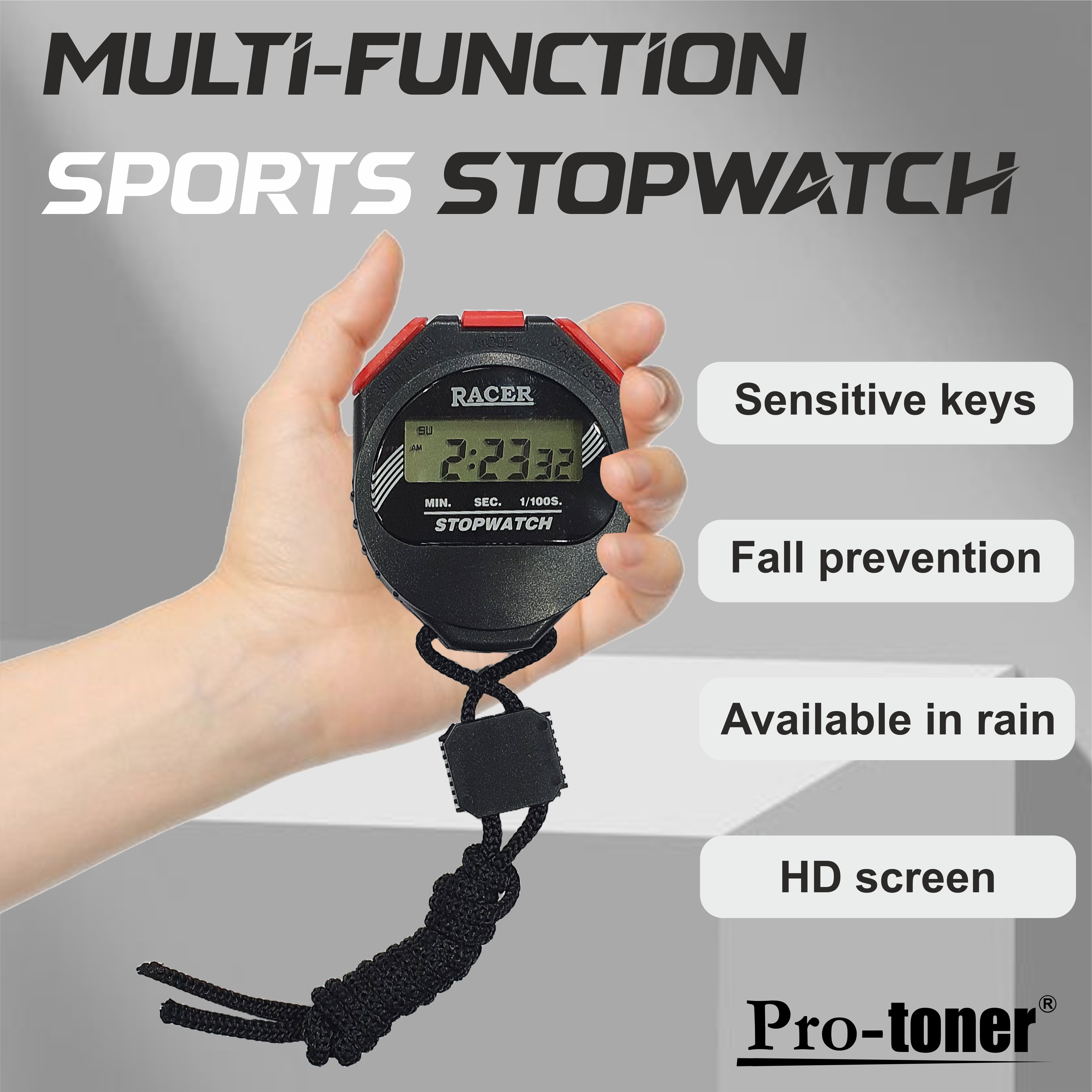 Racer Stopwatch with 1/100 Second Precision, Lap Counter, and 30 Secon ...