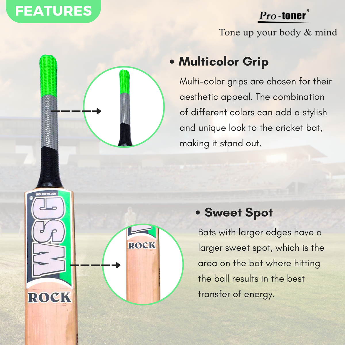 Protoner Wsg ROCK Kashmir willow cricket bat super huge bulge season b ...